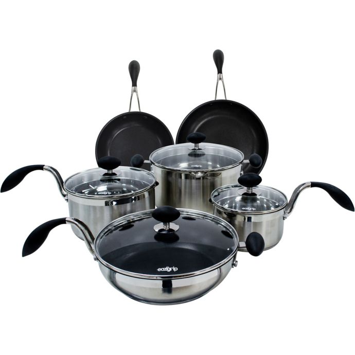 EAZIGRIP Nonstick Stainless Steel 10-Piece Cookware Set | Bed Bath & Beyond