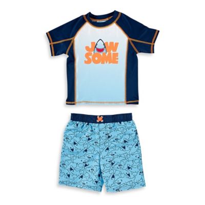 Baby Buns 2-Piece "Jaw-some" Shark Rashguard Set in Blue | Bed Bath ...