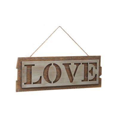 Stencil "Love" Wood Plank Wall Art in Brown | Bed Bath & Beyond