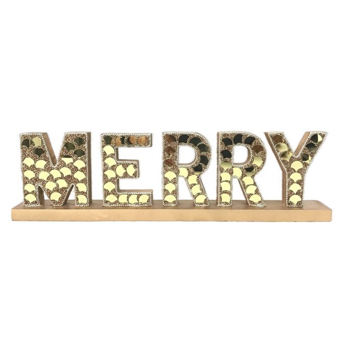 18-Inch Merry Glitzy Sign in Gold | Bed Bath & Beyond