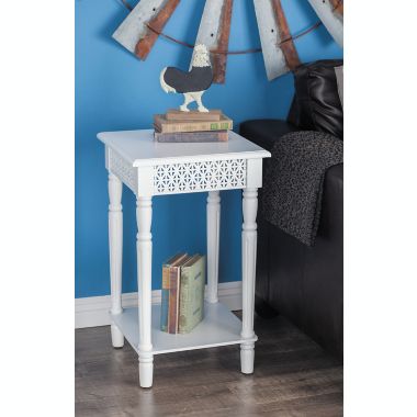Ridge Road Decor Wood Accent Table with Shelf in White | Bed Bath & Beyond