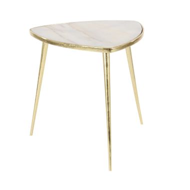 Ridge Road Décor Triangular Light Marble Accent Table in Gold | Bed ...