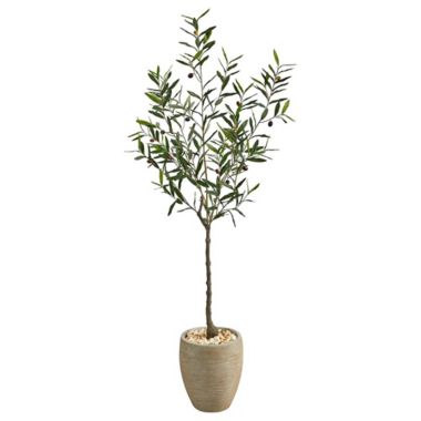 Nearly Natural 65-Inch Olive Tree with Sand-Colored Planter | Bed Bath ...