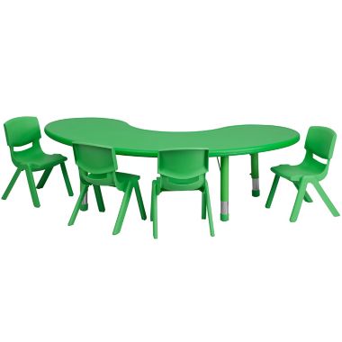 Flash Furniture Half-Moon Activity Table with 4 Stackable Chairs in ...