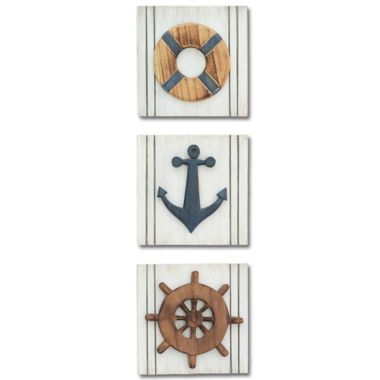 T.I. Design 3-Piece Nautical Panel Plaque Multicolor Wood Wall Art ...