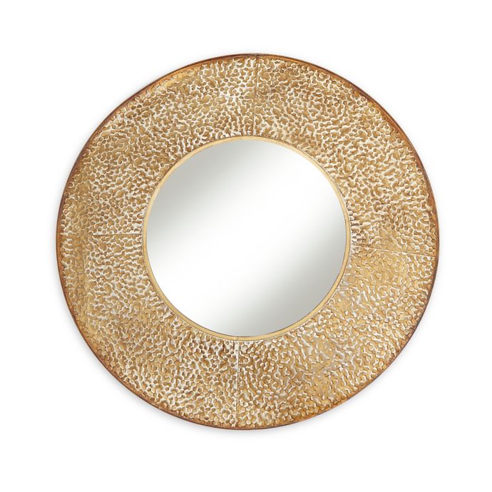 Ridge Road Decor Iron and Wood 32-Inch Round Mirror in Brown | Bed Bath ...