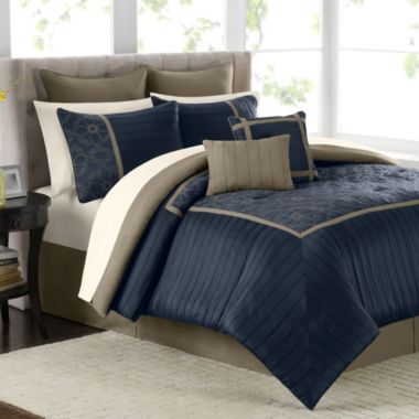 Mira 12-Piece Comforter Set in Navy | Bed Bath & Beyond