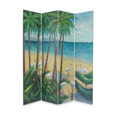 Beach 4-Panel Wood Room Divider Floor Screen | Bed Bath & Beyond