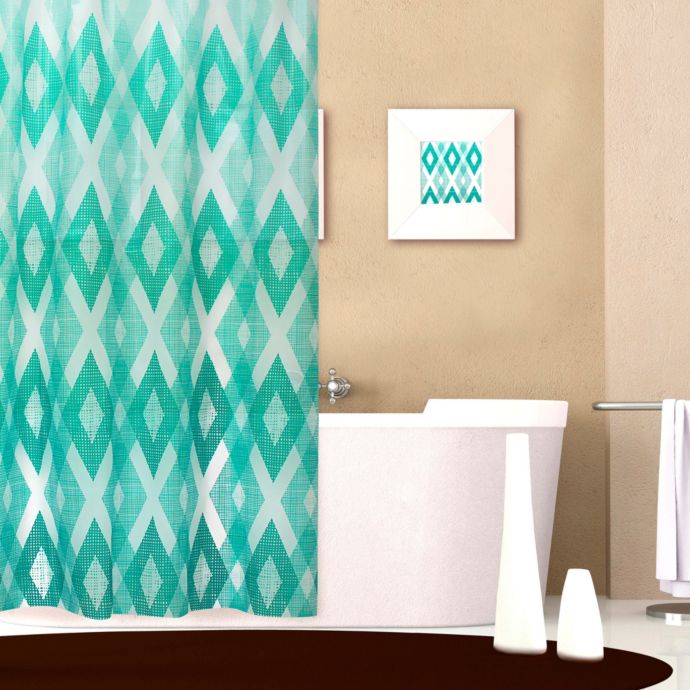 Diamond Pattern 72-Inch x 70-Inch PEVA Shower Curtain in Teal | Bed ...
