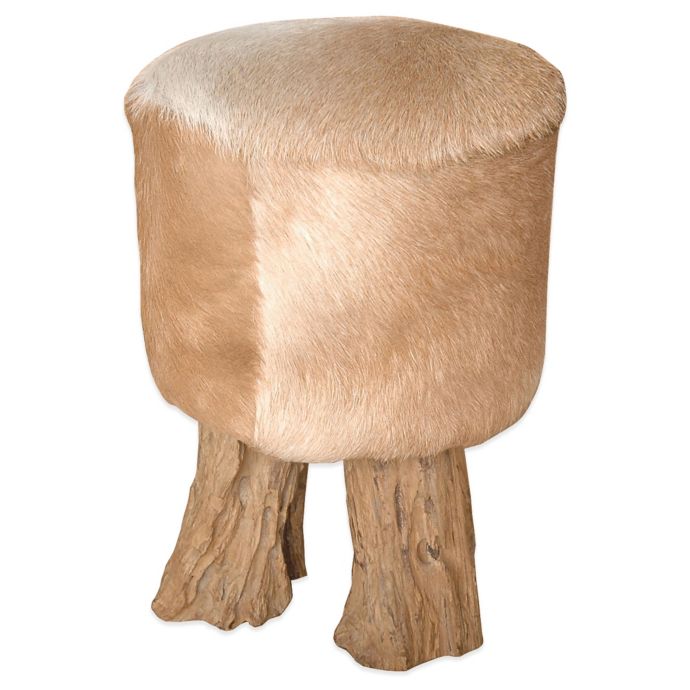 Jeffan Round Natural Hide Stool in Tan | Bed Bath & Beyond