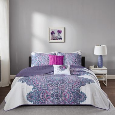 Intelligent Design Mila Coverlet Set in Purple | Bed Bath & Beyond