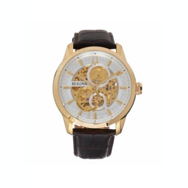 Bulova Mens Sutton 97A138 Skeleton Dial Leather Watch | Bed Bath & Beyond