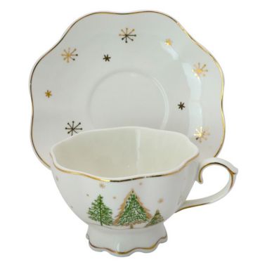 English Tea Store Green Pine Tree Porcelain Teacup and Saucer - Set of ...