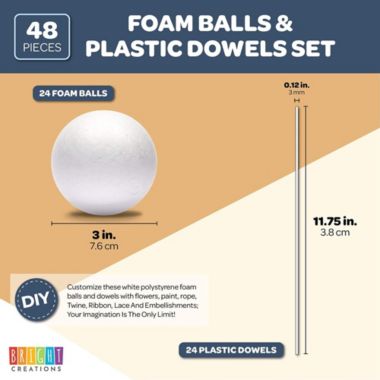 Bright Creations 24 Foam Balls and 24 Dowels Set for DIY Arts and ...