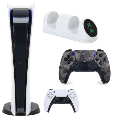 PS5 Digital Console with Extra Gray Camo Dualsense Controller and Dual ...
